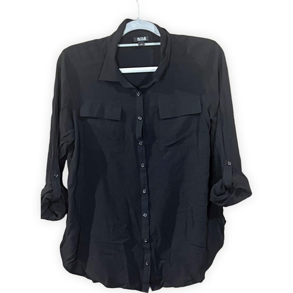 a.n.a | Tops | Ana Buttondown Shirt Black Front Pockets Roll Up And ...